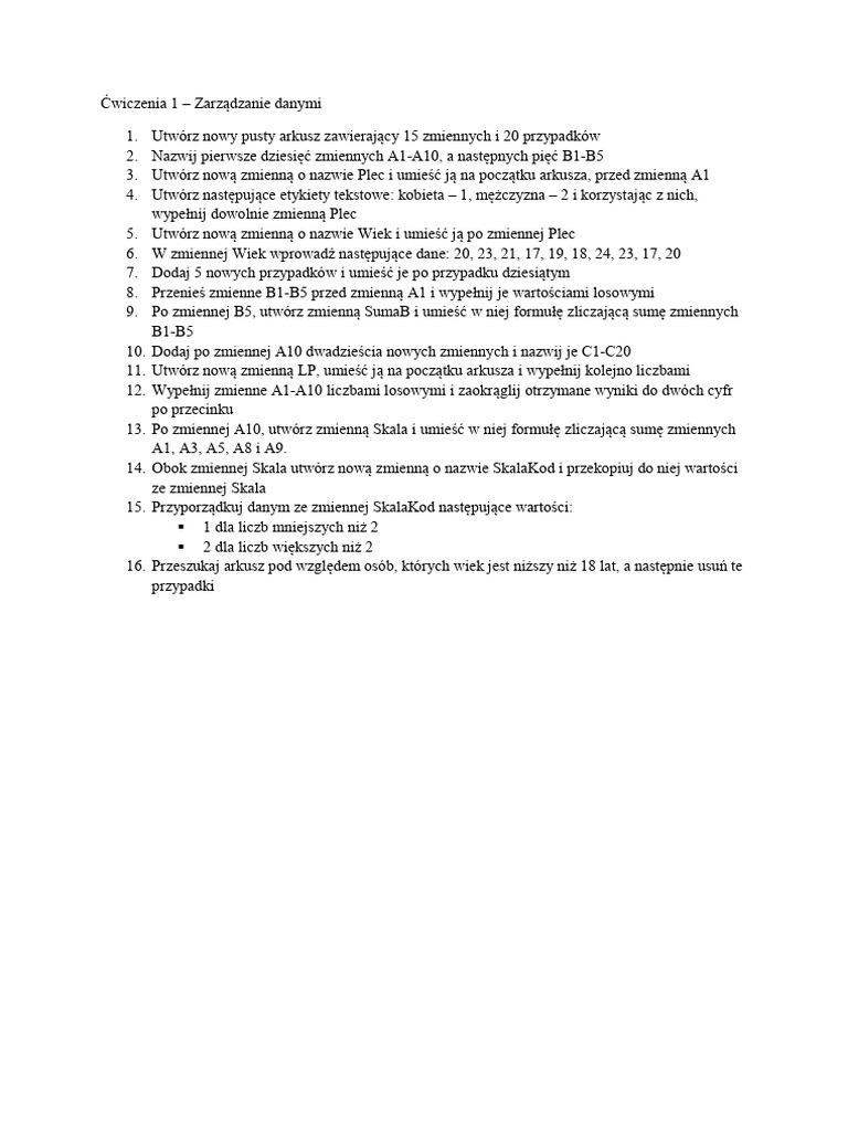 01 Zarządzanie Danymi - Zadania | PDF