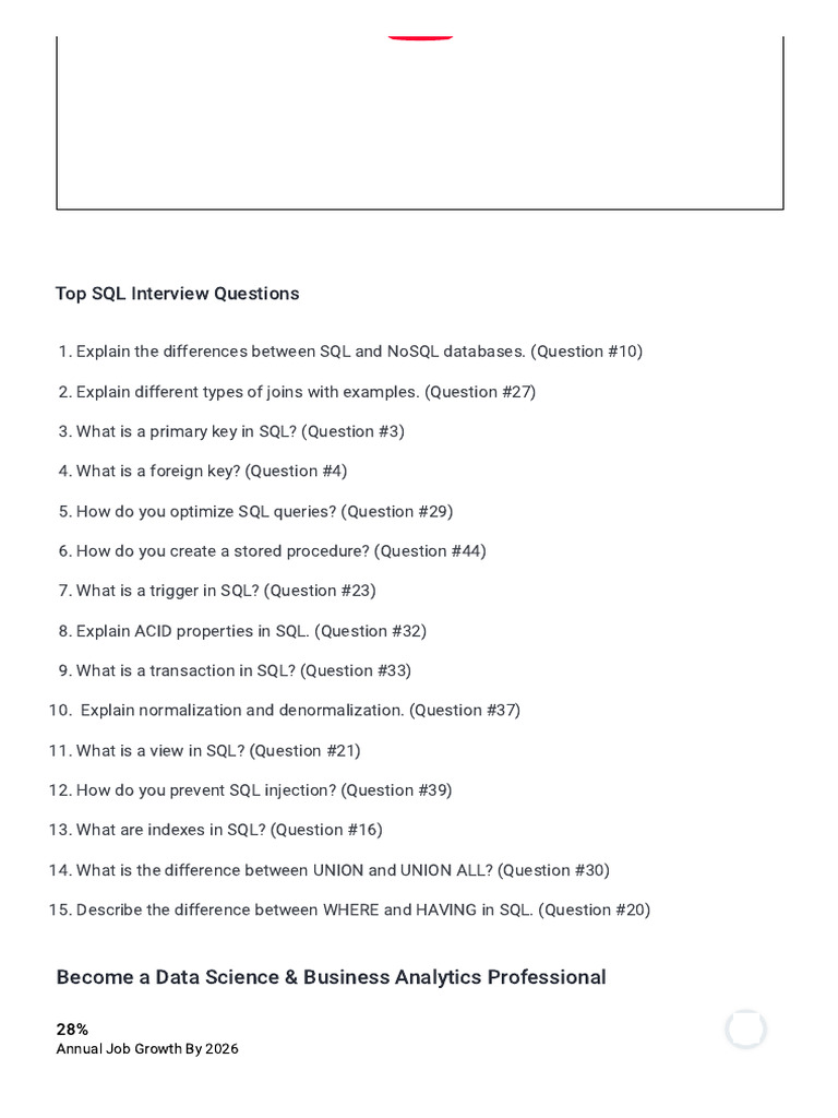 The 75 SQL Interview Questions_ Your Ultimate Guide | PDF | Databases | Sql