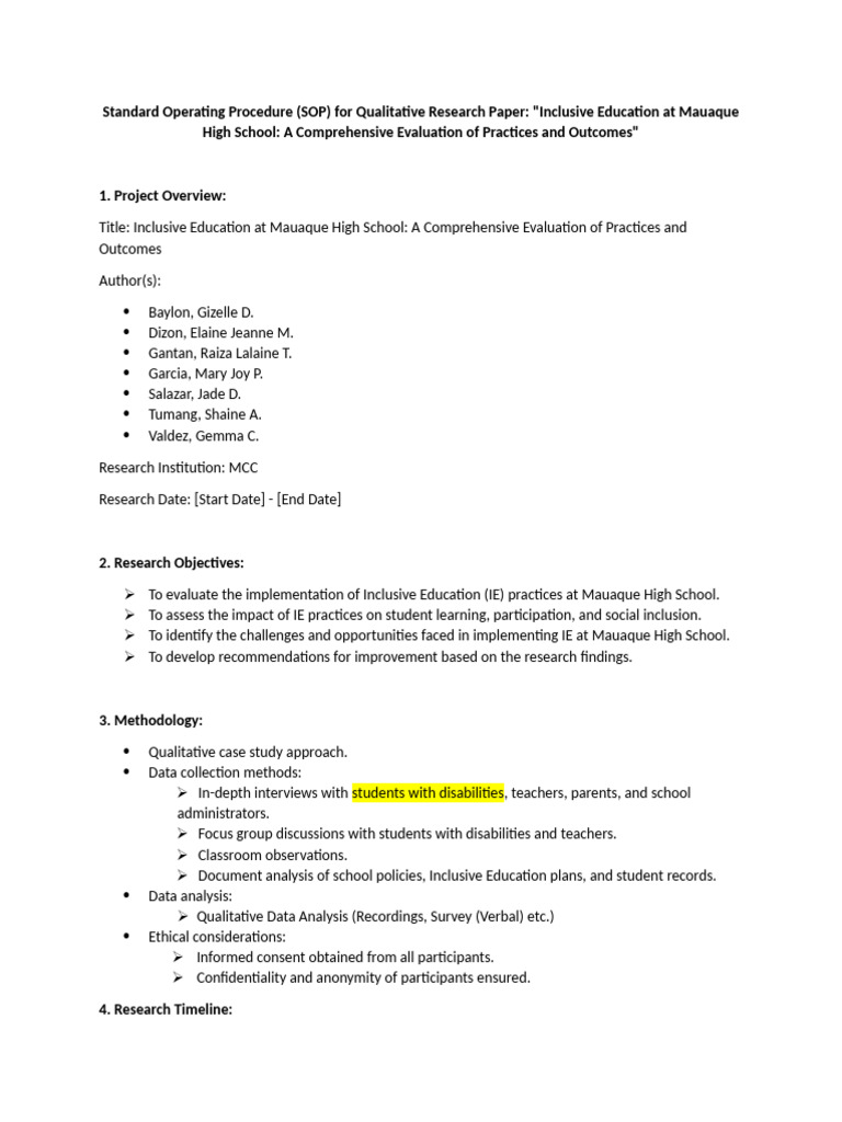 SOP for Inclusive Education Research | PDF | Inclusion (Education ...
