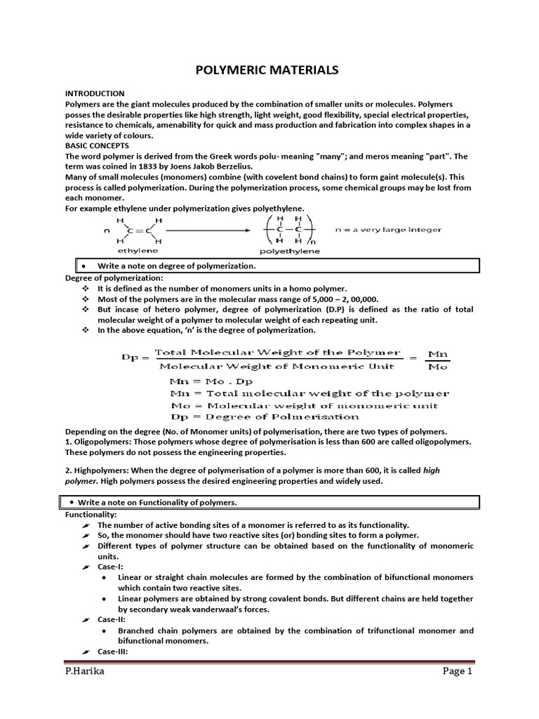 polymeric materials | PDF | Polymerization | Polymers