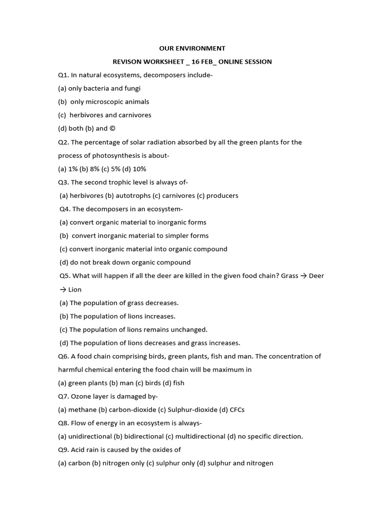 OUR Environment MCQS and Assertion Reason - QPdocx | PDF | Ecosystem | Food Web