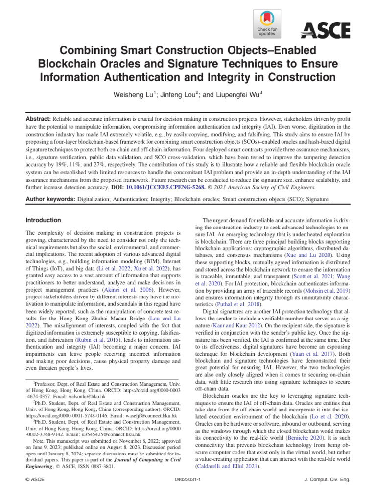 Lu Et Al 2023 Combining Smart Construction Objects Enabled Blockchain Oracles and Signature ...