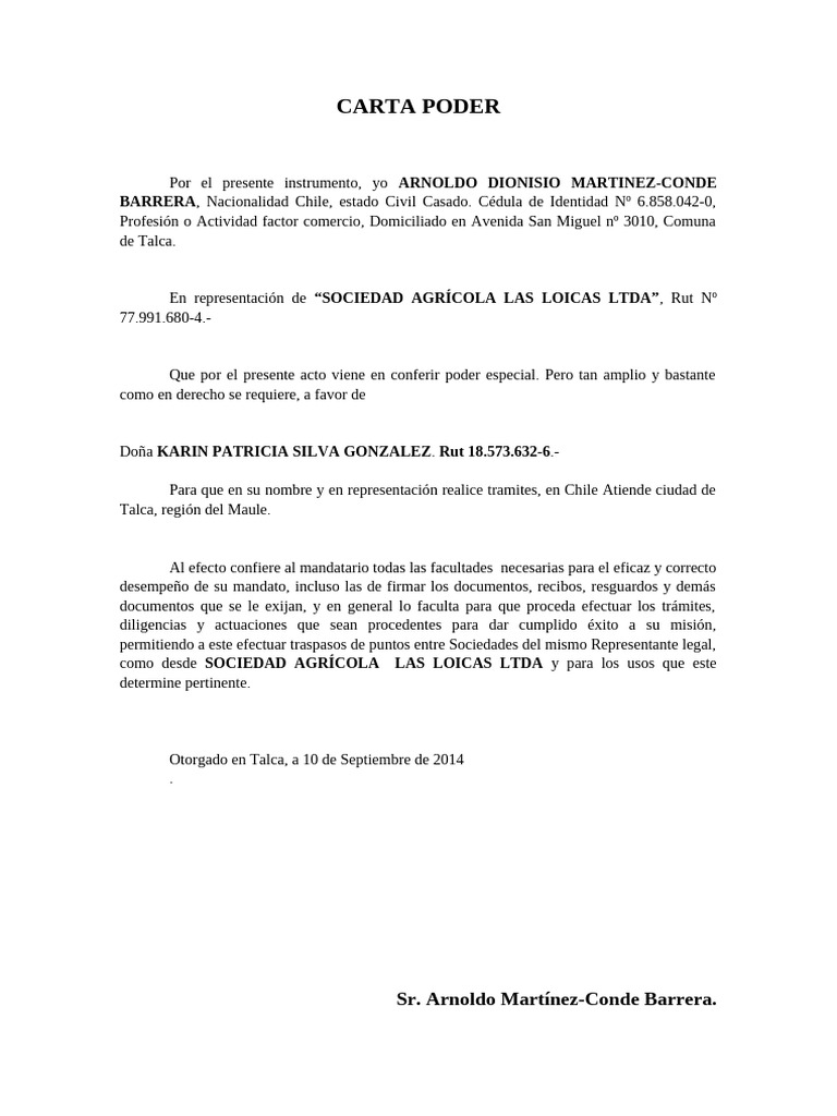 CARTA PODER Chile Atiende | PDF