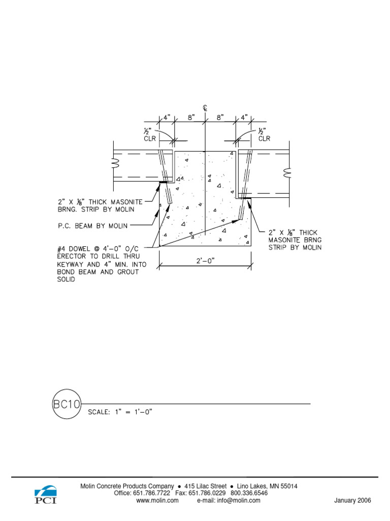 Detail BC10 Inverted T Precast Beam To Hollow Core Doweled | PDF