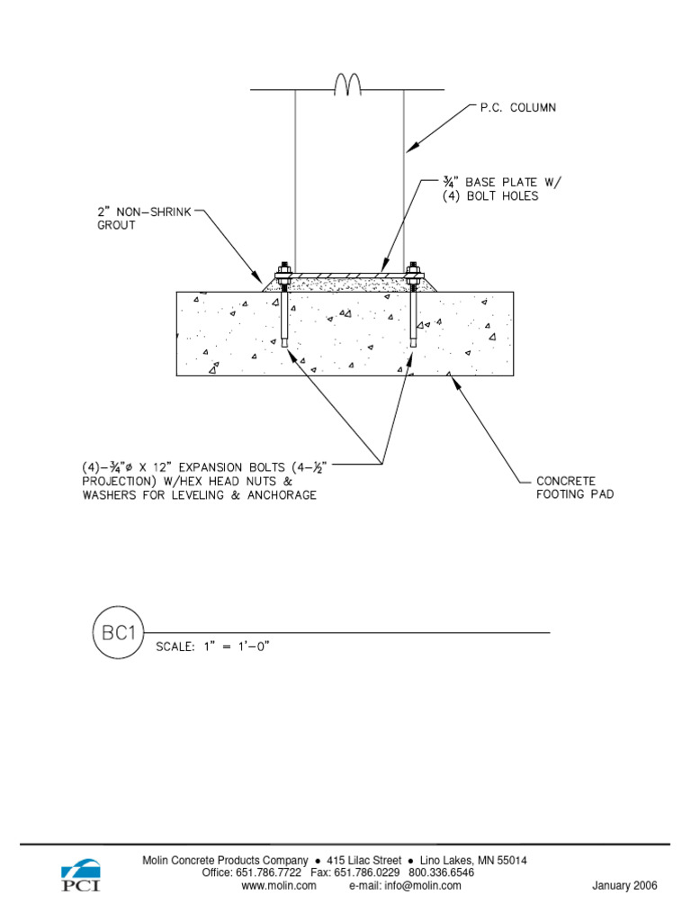 Detail BC1 Precast Column Connection To Footing | PDF
