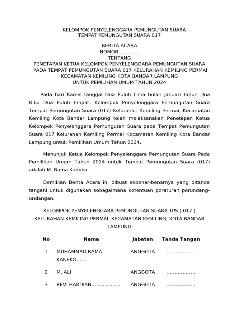 4 FORMAT BA KPPS KETUA KPPS (1) | PDF