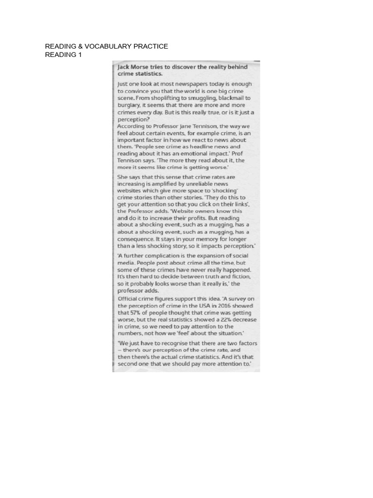 Reading and Vocabulary Exercises | PDF