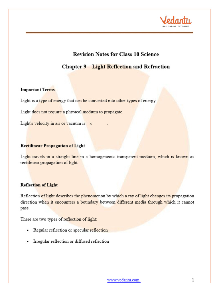CBSE Science Chapter 9 Light Reflection and Refraction Class 10 Notes ...