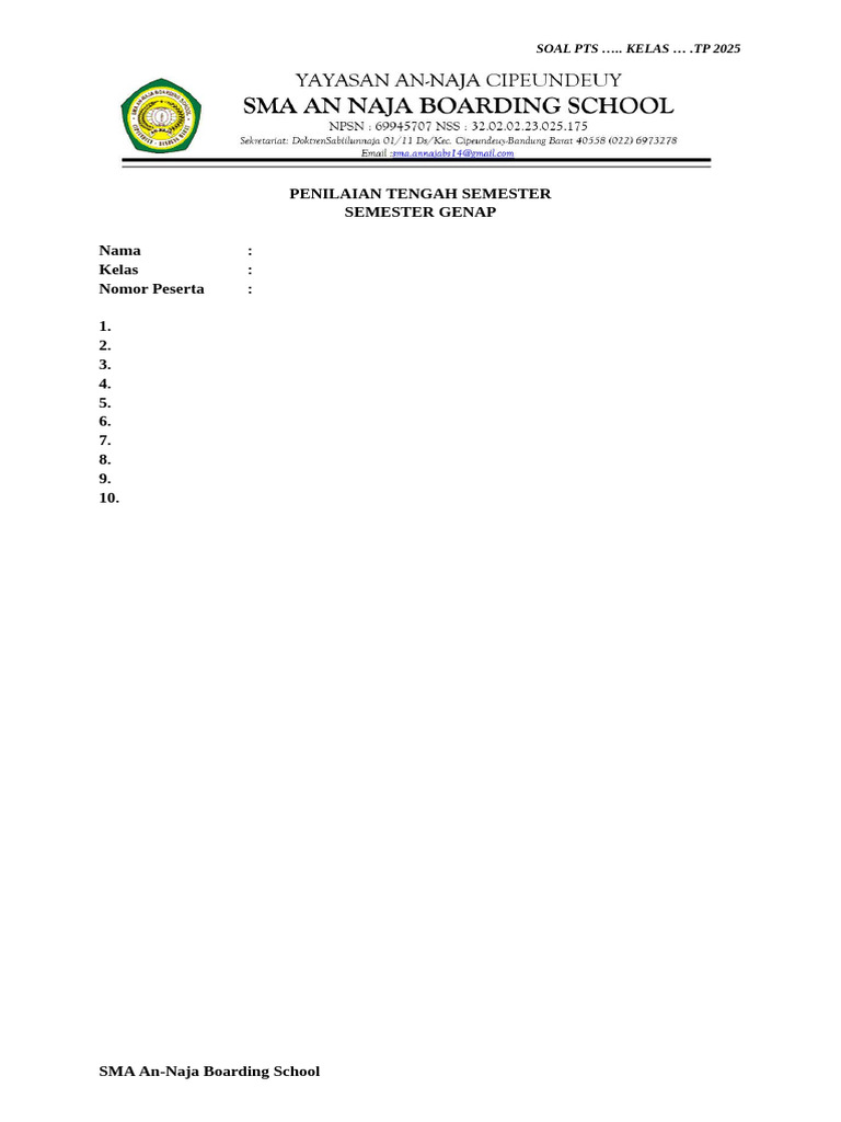 Template PTS SMA 2025 | PDF