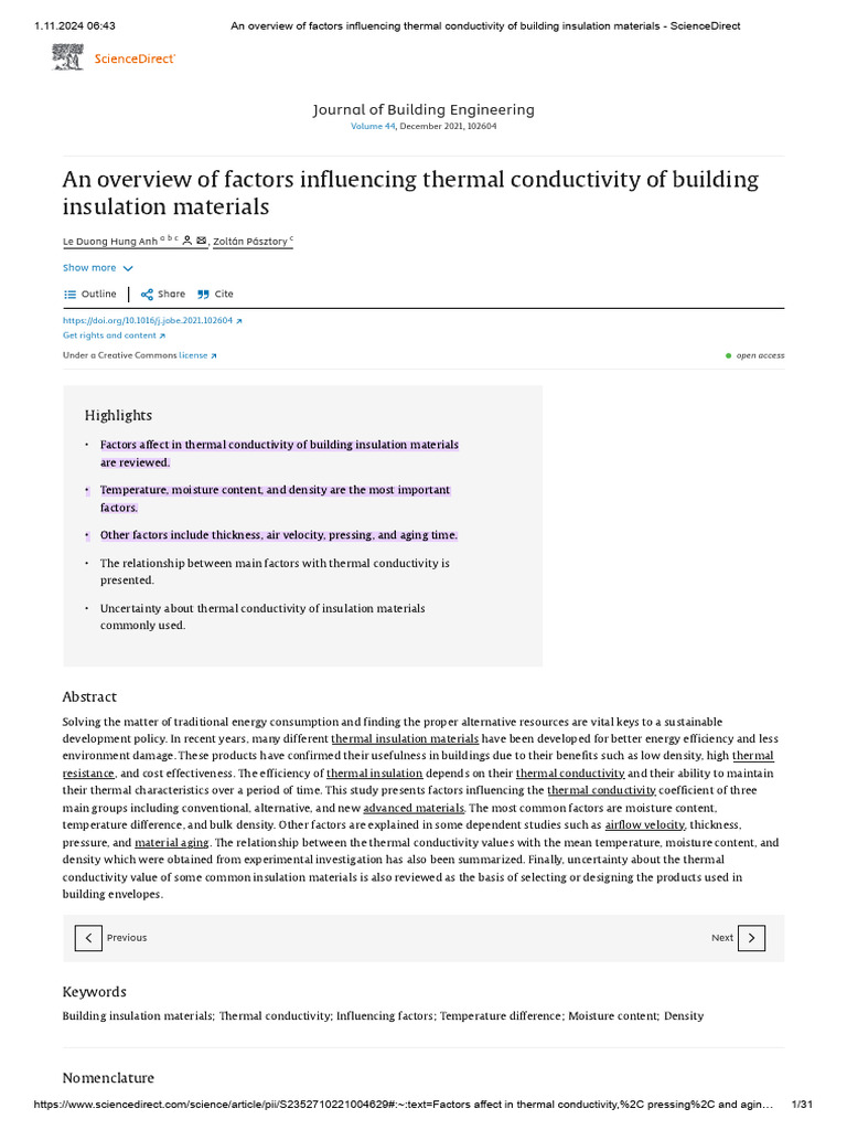 Factors Influencing Thermal Conductivity of Building Insulation ...