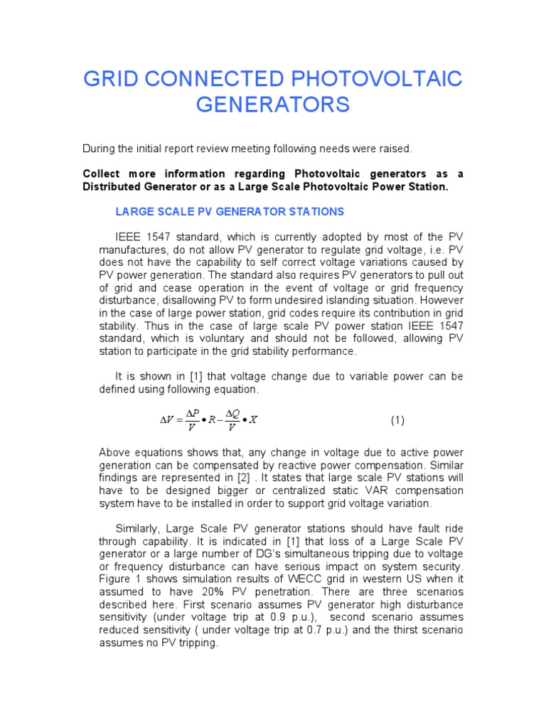 Grid Connected Photovoltaic Generators | PDF | Electrical Grid ...