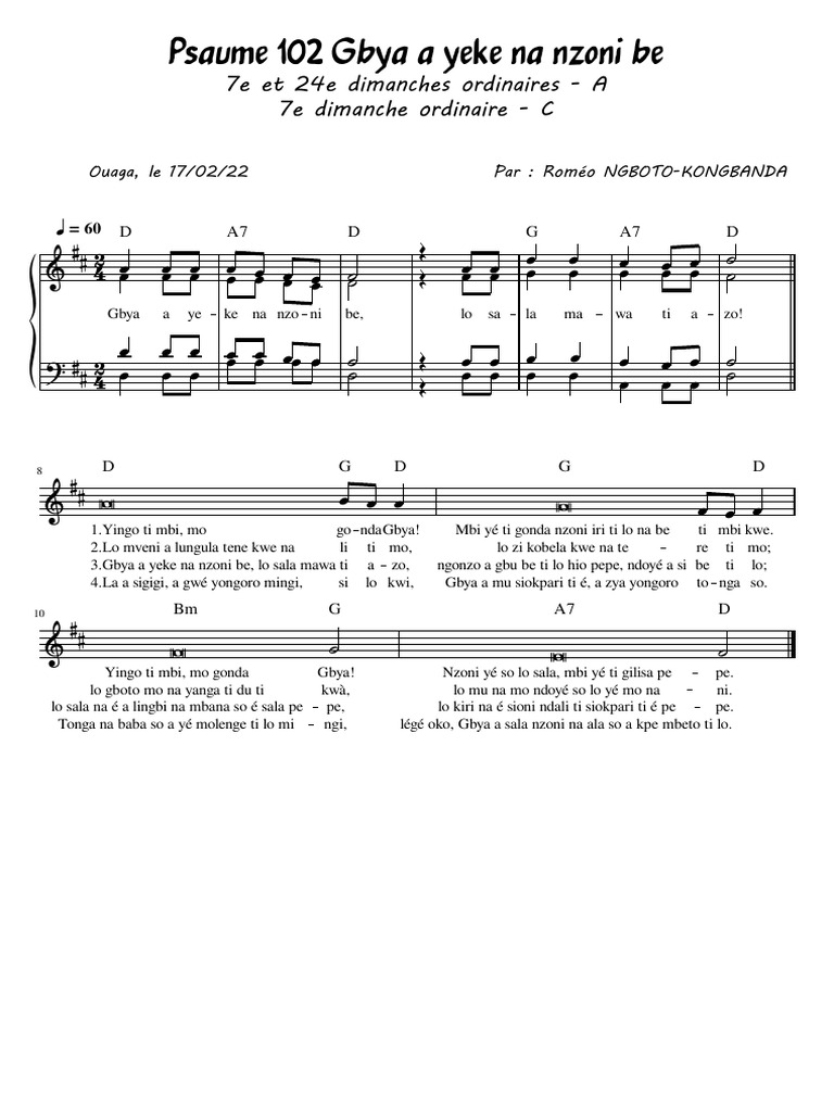 Psaume 102 Gbya A Yeke Na Nzoni Be 2 | PDF