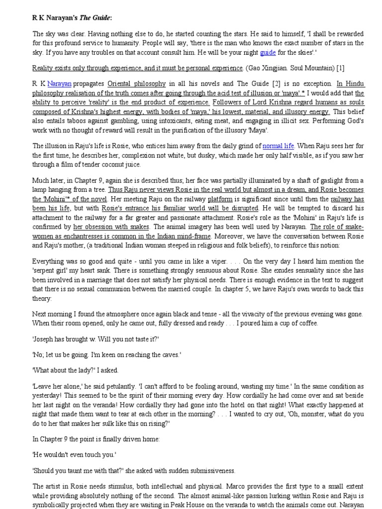 R K Narayan - The Guide | PDF | Brahman | Moksha