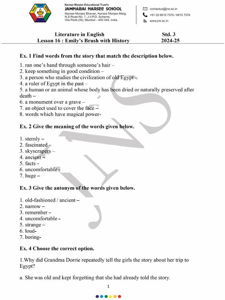 Grade 3 - Lit in English - Emily S Brush With History Notes | PDF