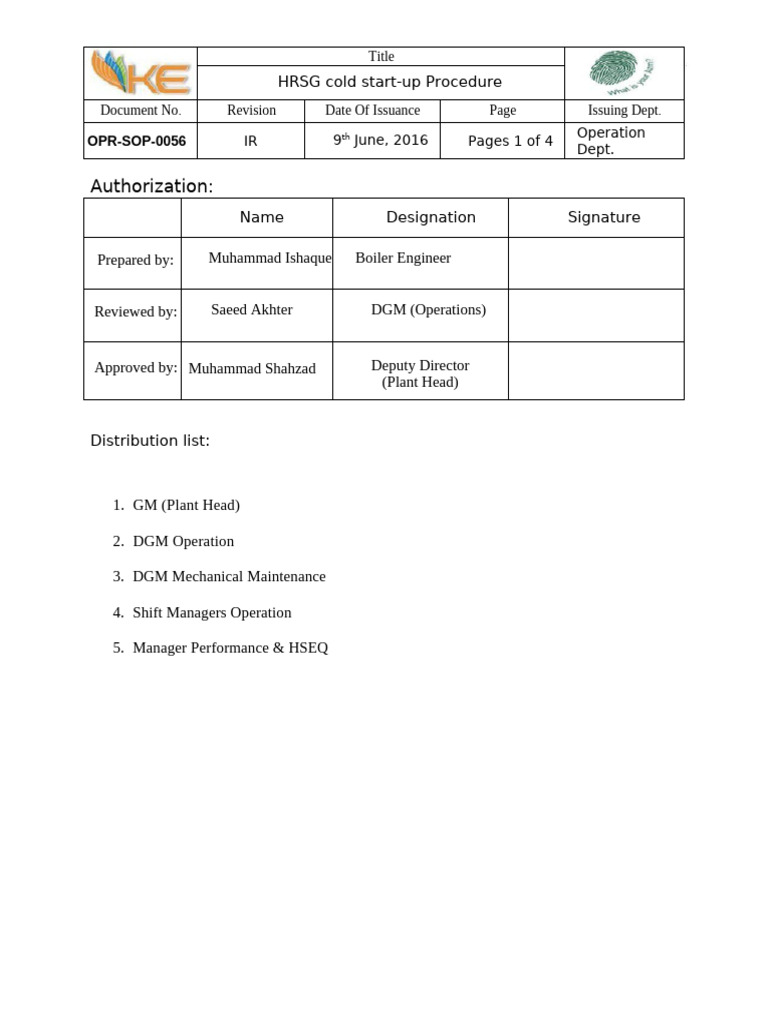 HRSG Cold Start-Up Procedure | PDF | Home Appliance | Gases