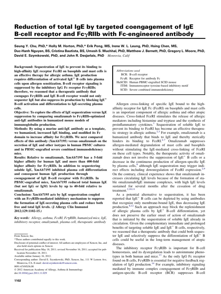 Reduction of total IgE by targeted coengagement of IgE B-cell receptor ...