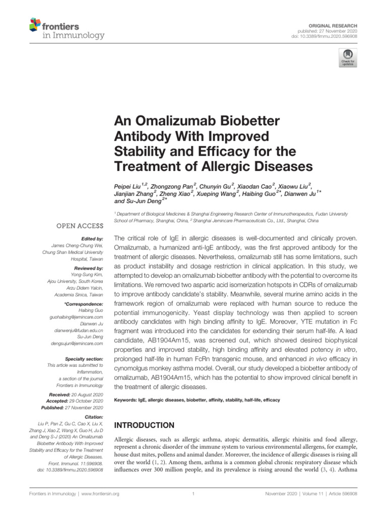 Improved Omalizumab Biobetter for Allergies | PDF | Allergy | Antibody