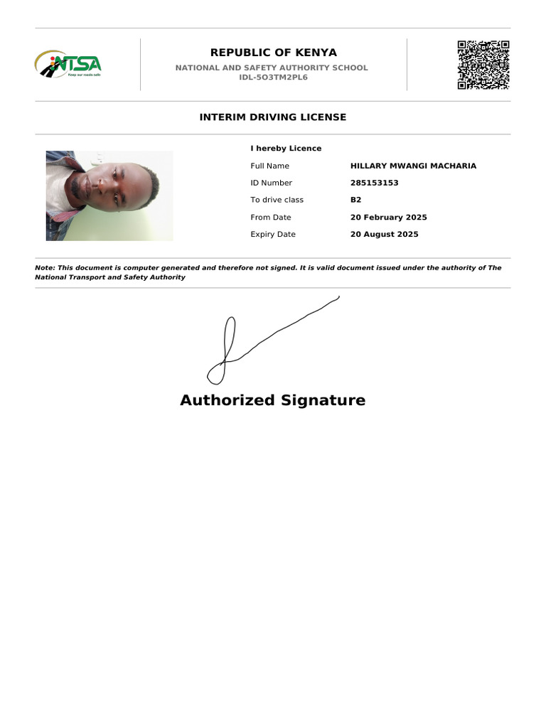 IDL 5O3TM2PL6 Interim Driving License | PDF