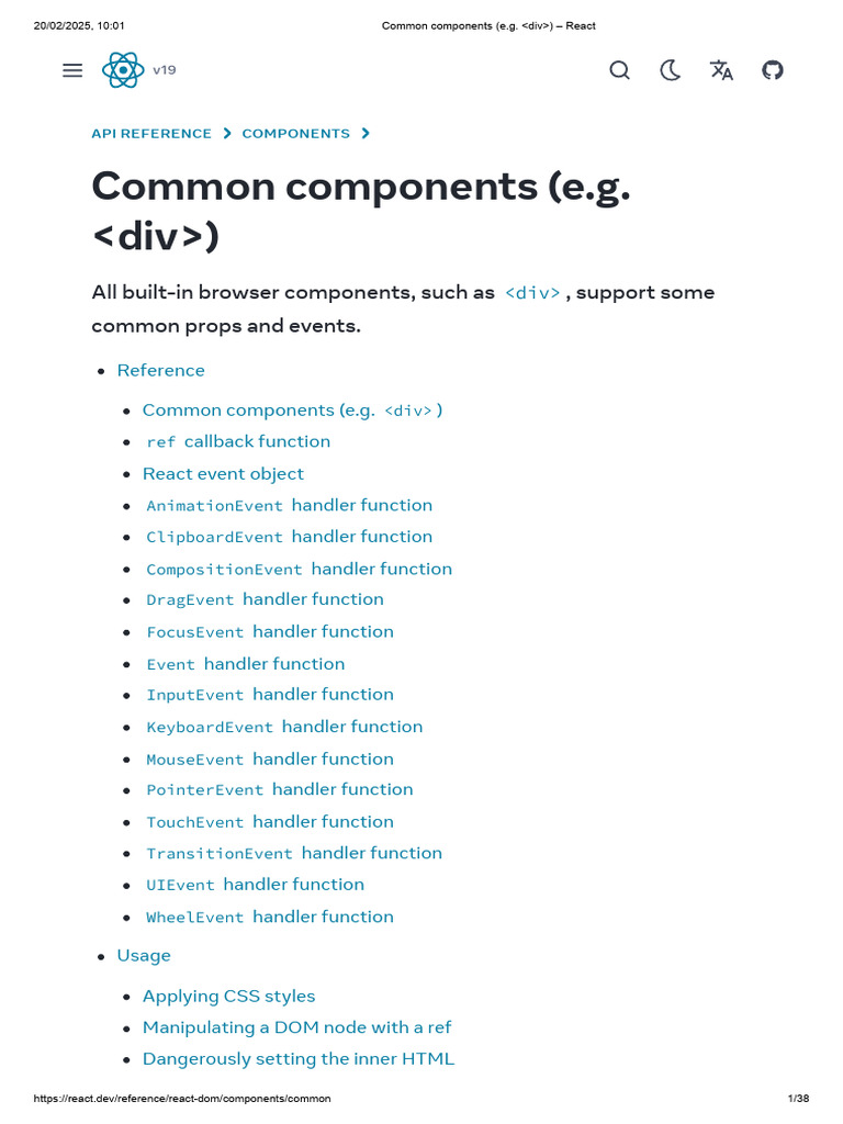 Common Components (E.g. - Div - ) - React | PDF | Document Object Model ...