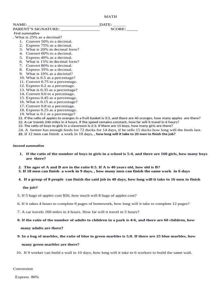 MATH for Simon and Kezziah | PDF | Percentage | Ratio