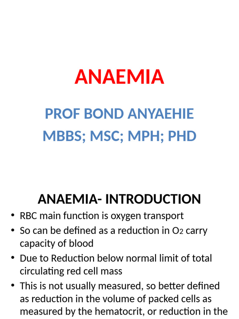 Anemia by Prof Bond | PDF | Anemia | Red Blood Cell