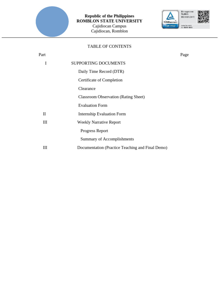 Romblon State University Internship Docs | PDF