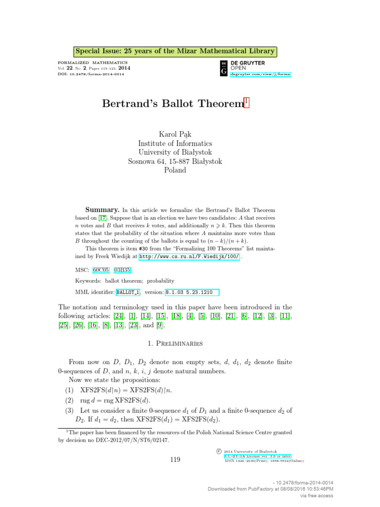 Bertrands Ballot Theorem | PDF | Theorem | Function (Mathematics)