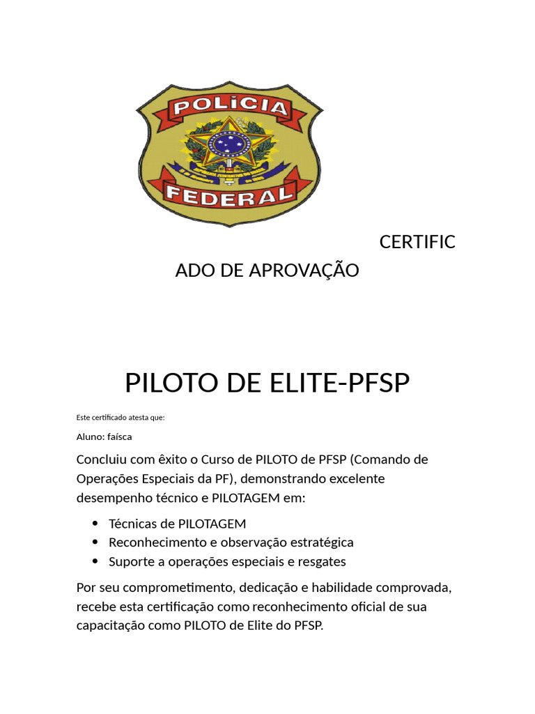 Certificado Piloto Elite PFSP 2025 | PDF