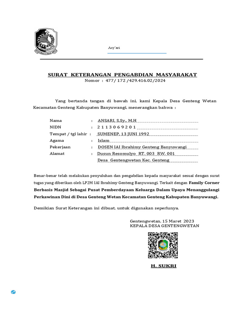 Surat Keterangan Pengabdian 2 | PDF