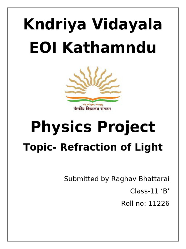 Physics Investigatory Project | PDF | Refraction | Optics