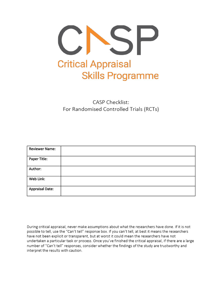 CASP Checklist Randomised Controlled Trials RCT 2024 | PDF | Randomized ...