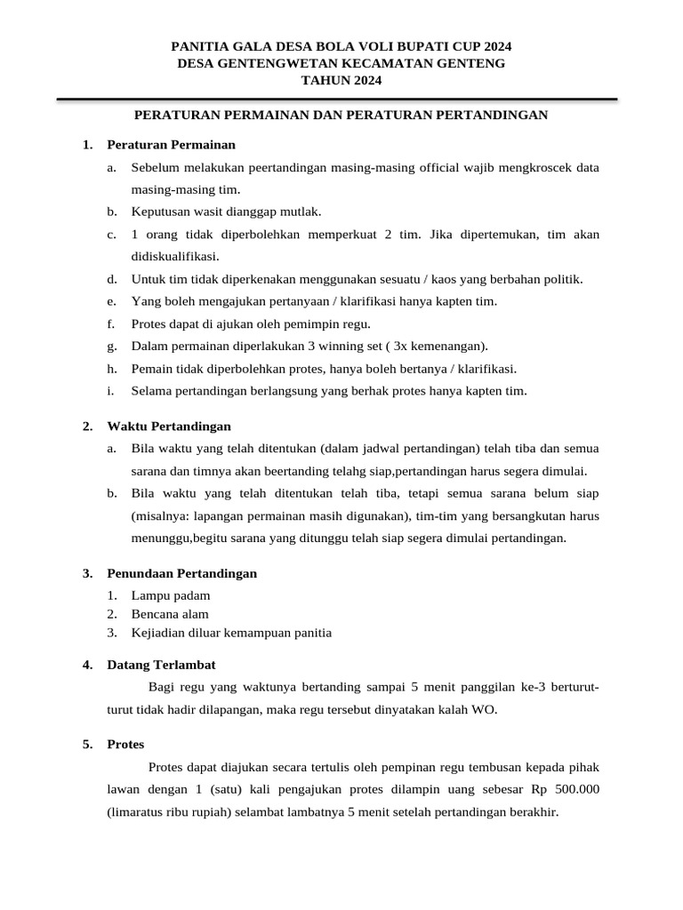 Aturan Pertandingan Gala Desa 2024 | PDF