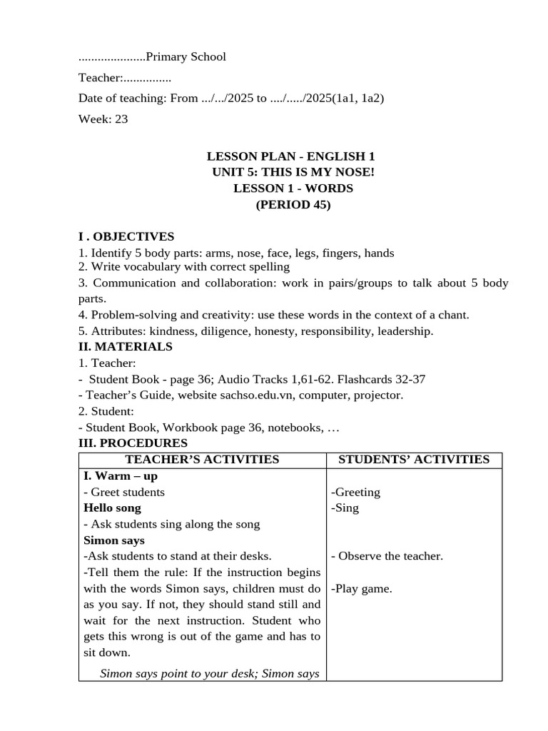 Unit 5-Lesson 1 -Grade 1 | PDF | Human Communication | Learning