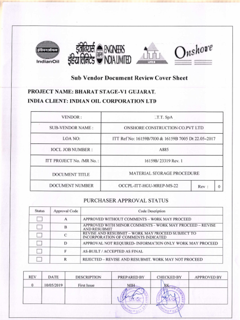 Material Storage Procedure Overview | PDF