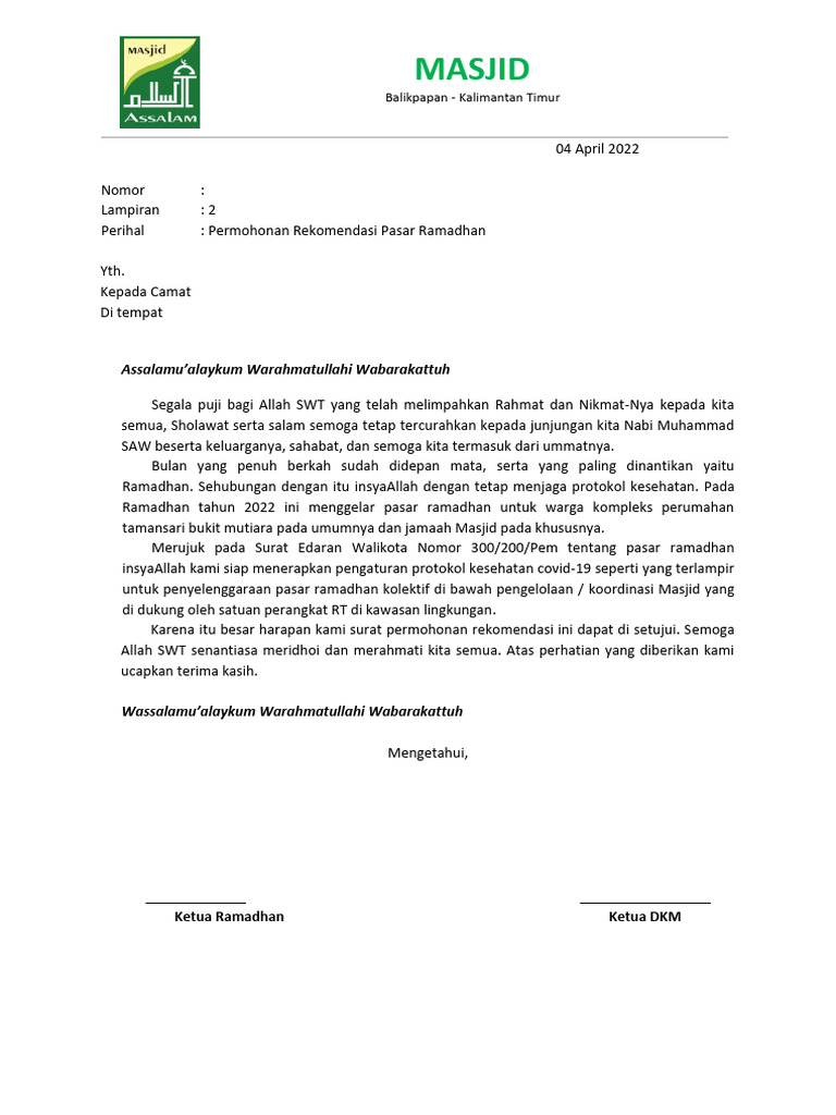 Surat Pemberitahuan Kegiatan Ramadhan | PDF
