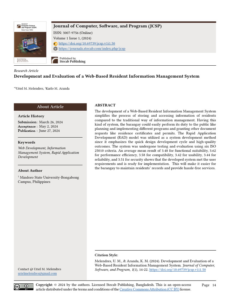 Development and Evaluation of A Web-Based Resident | PDF | Usability ...