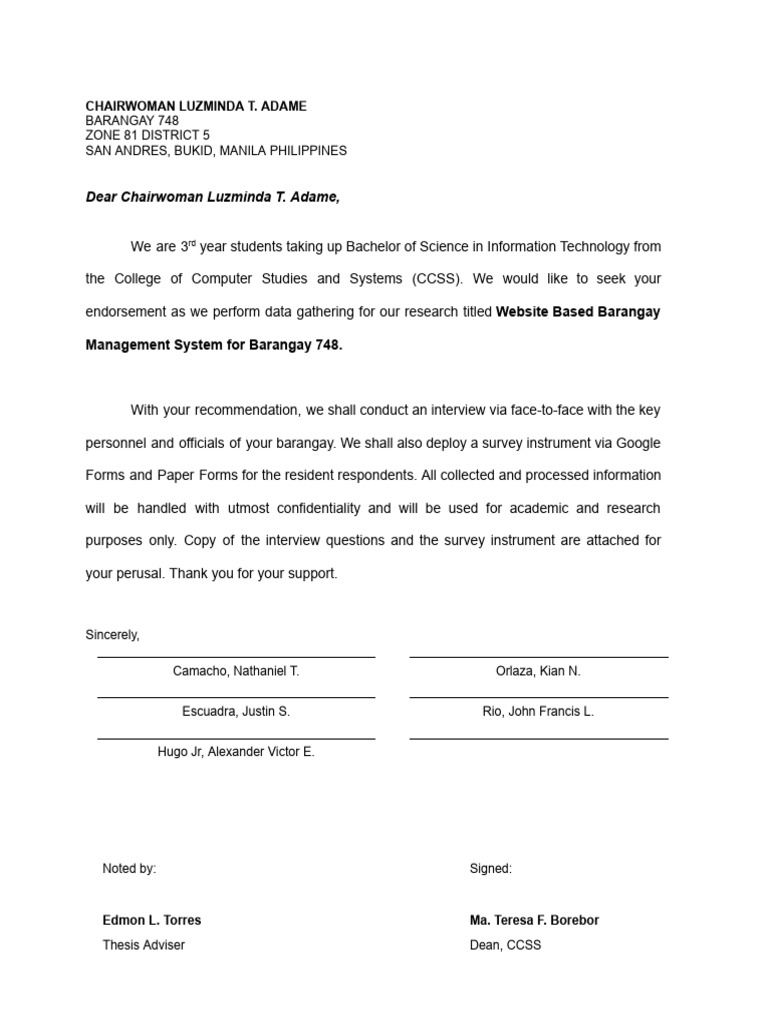 Letter To Barangay Chair Cerc | PDF