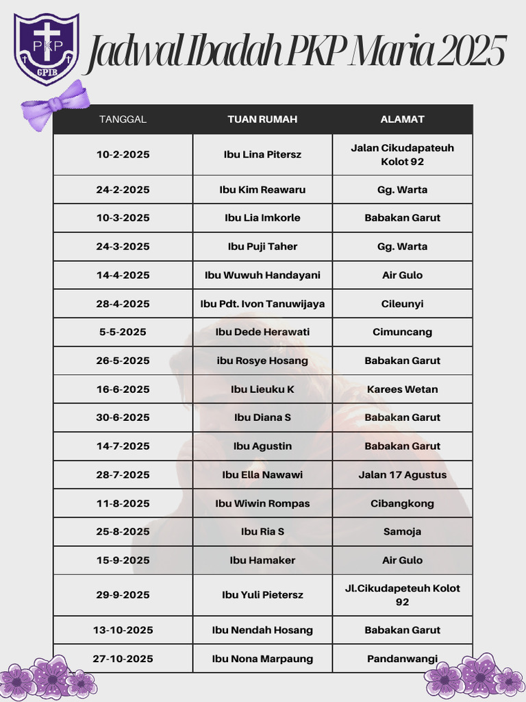 Jadwal Ibadah PKP Maria 2025 | PDF