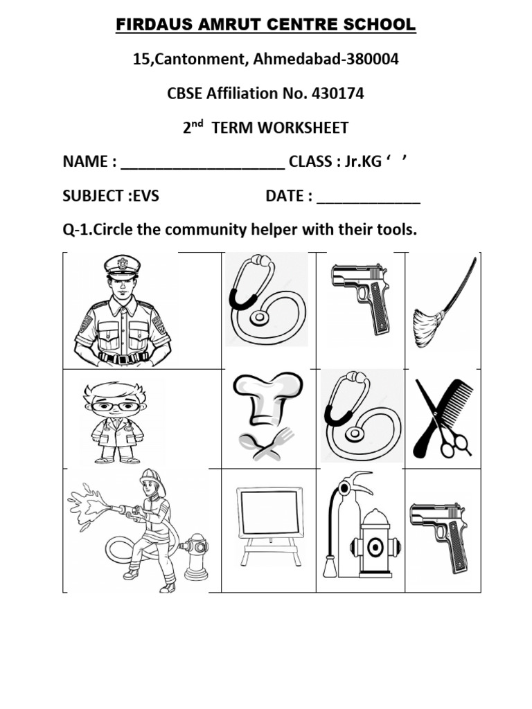 Jr.KG EVS Term Worksheet Guide | PDF