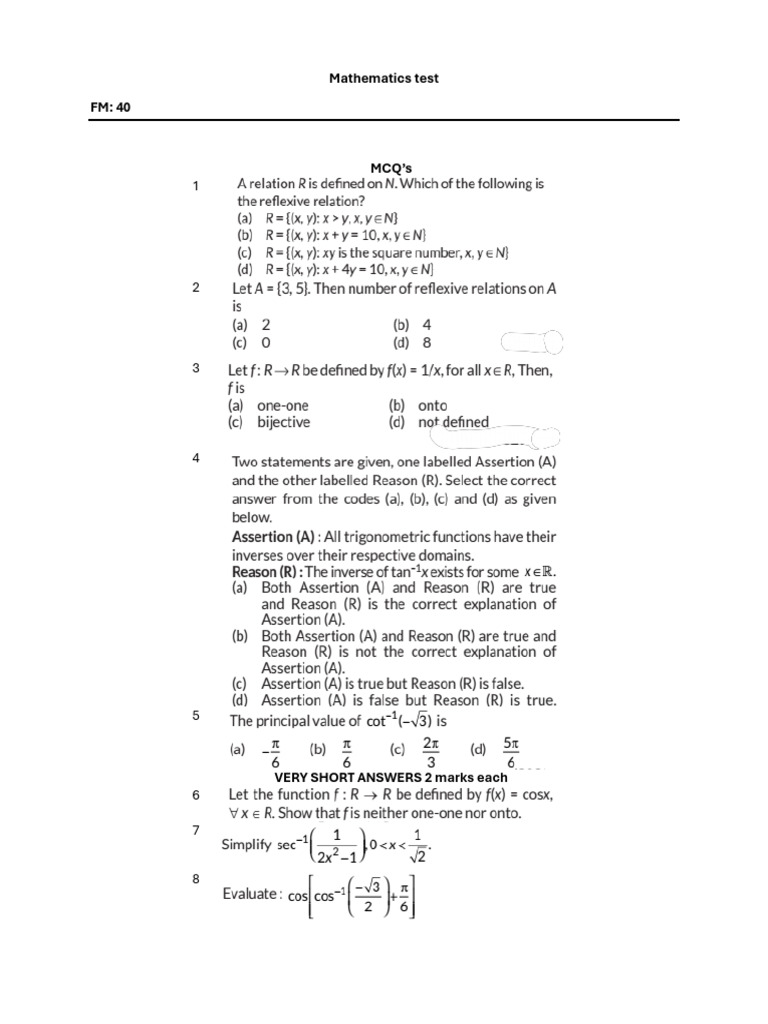 Mathematics Test 01 | PDF