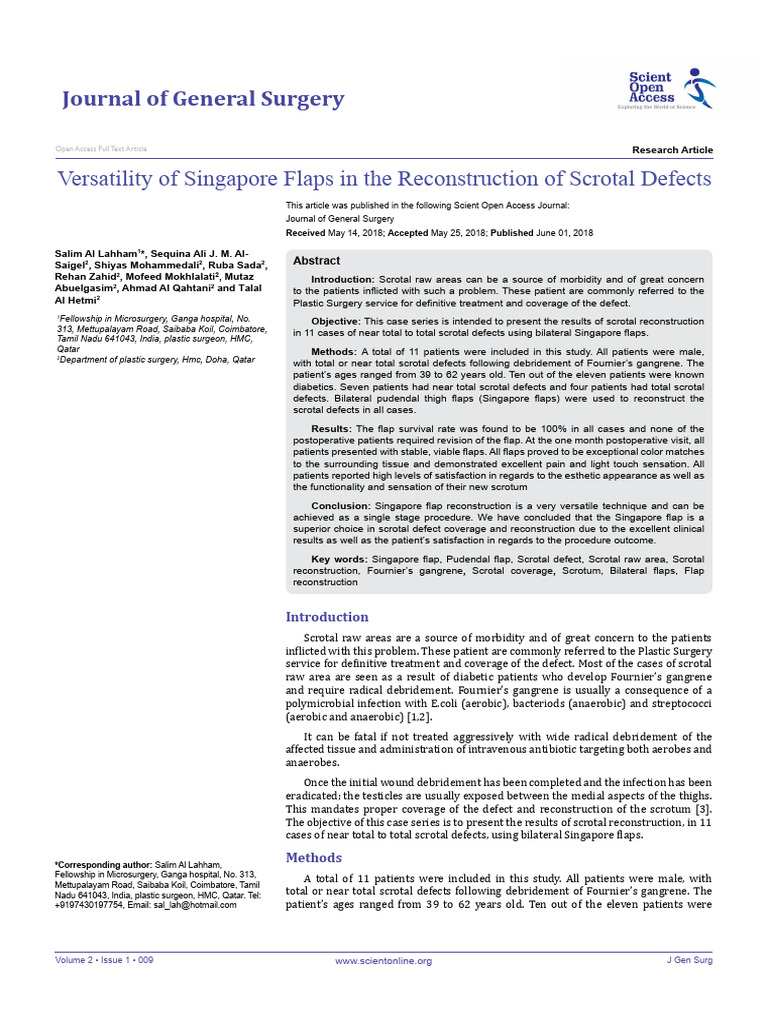 Singapore Flaps for Scrotal Reconstruction | PDF | Wound | Medical ...