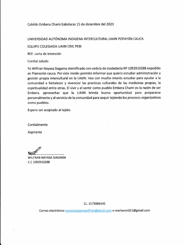 Carta de Intencion WF | PDF