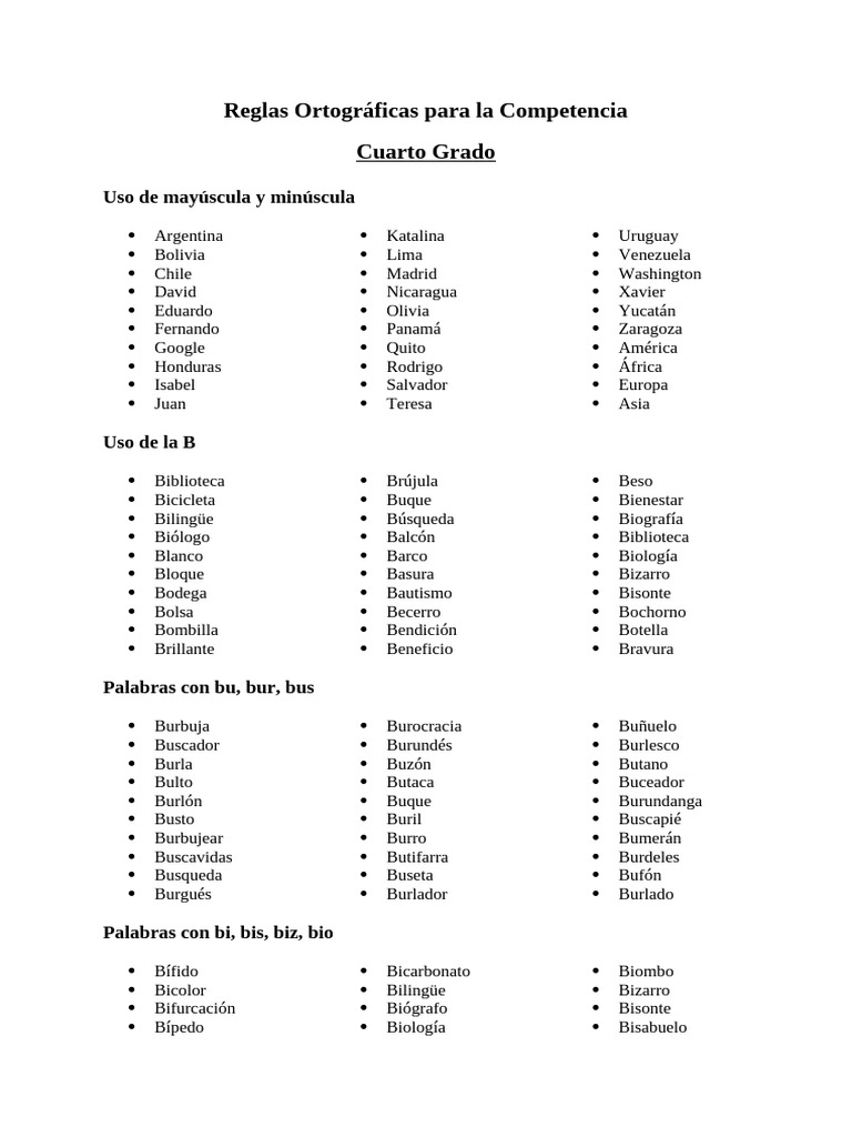 Reglas Ortográficas para La Competencia-Cuarto Grado | PDF