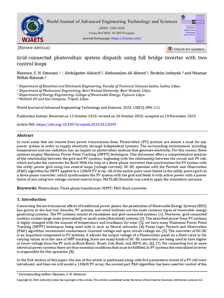 Grid-Connected Photovoltaic System Dispatch Using Full Bridge Inverter With Two Control Loops ...