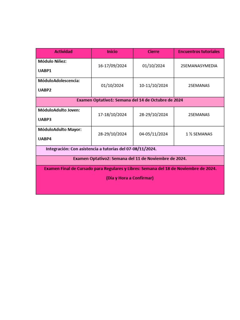 Cronograma de Cursado SHM 2024 | PDF