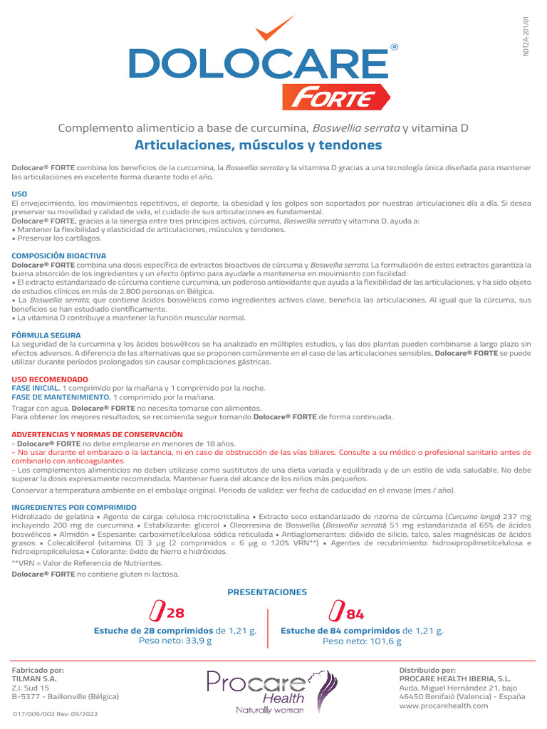DOL Forte IFU 017-005-002 | PDF | Tableta (Farmacia) | Flexibilidad ...