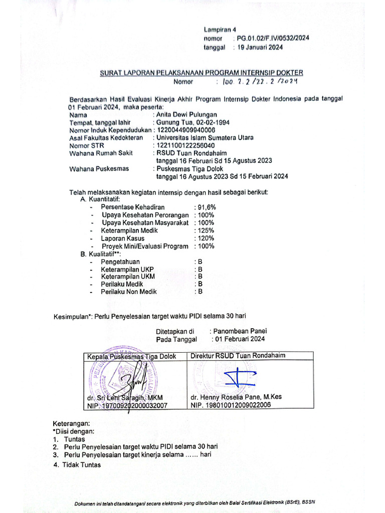 (Anita Dewi Pulungan) SLPI + Laporan Kinerja Akhir | PDF