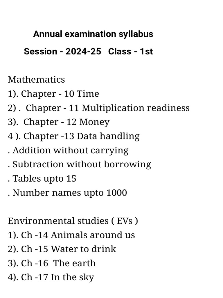 1st Class Syllabus Annual | PDF