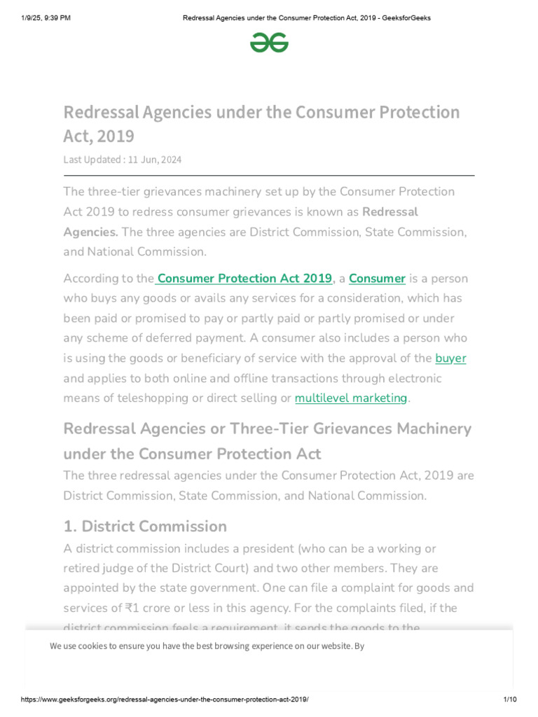 Redressal Agencies Under The Consumer Protection Act, 2019 ...