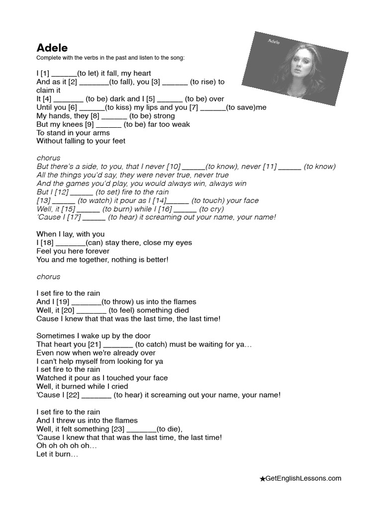 Set Fire to the Rain: Lyrics Exercise | PDF